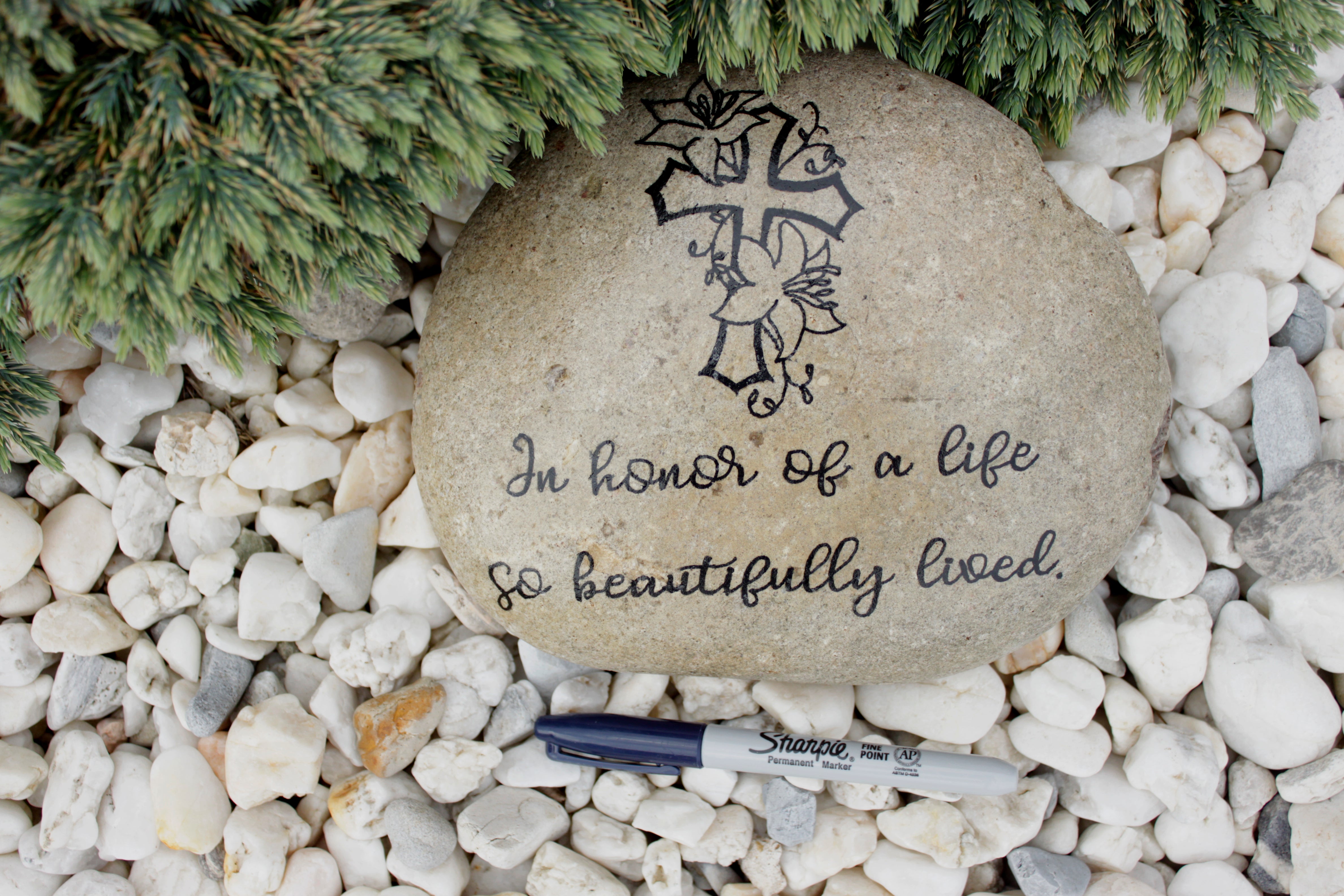 Large Memorial Garden Stone - Life Beautifully Lived – Silver Birch & Stone