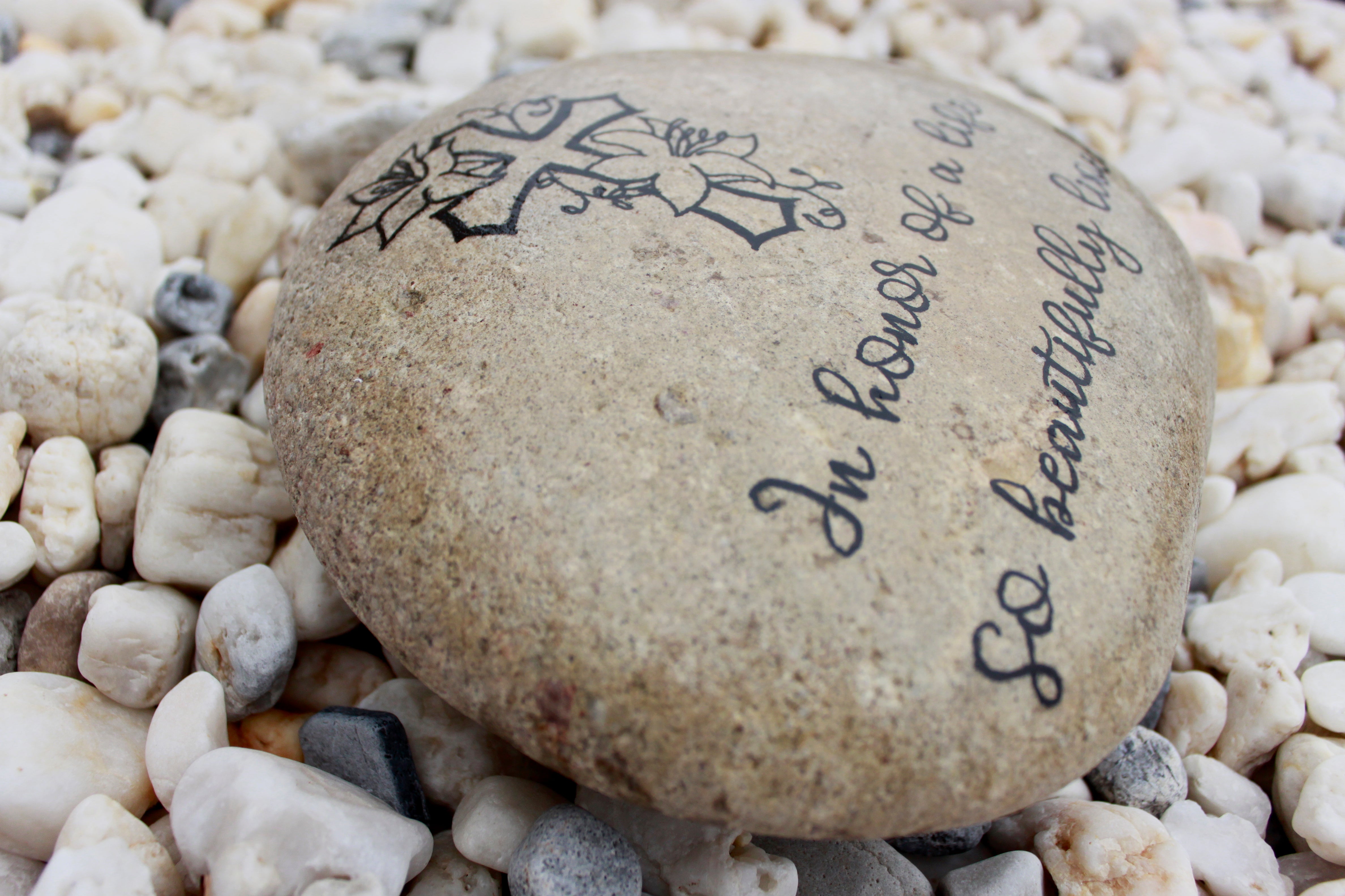 Large Memorial Garden Stone - Life Beautifully Lived – Silver Birch & Stone